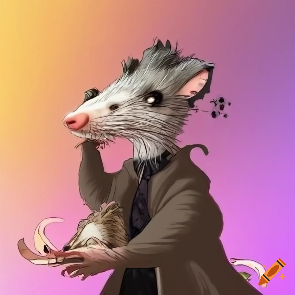 Illustration of an anthropomorphic opossum on Craiyon