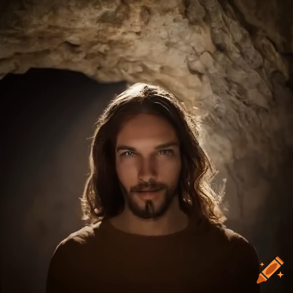 Portrait of a man with square face in a stone cave