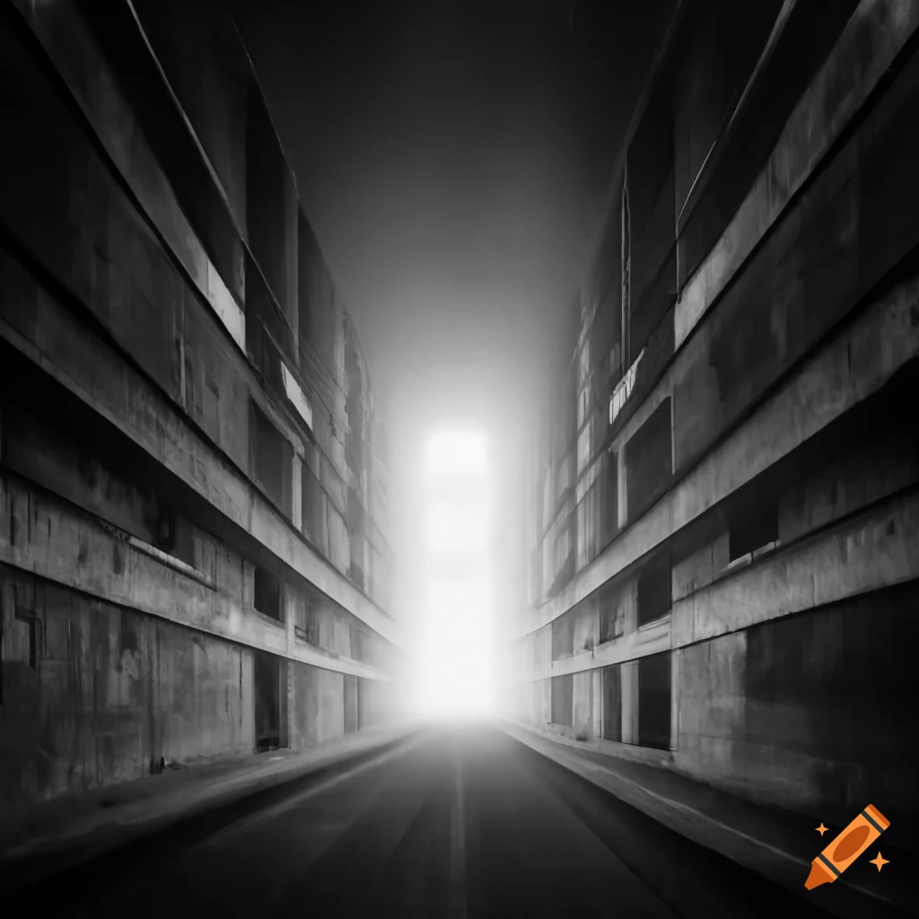 Abstract image of a giant tunnel made of concrete buildings on Craiyon