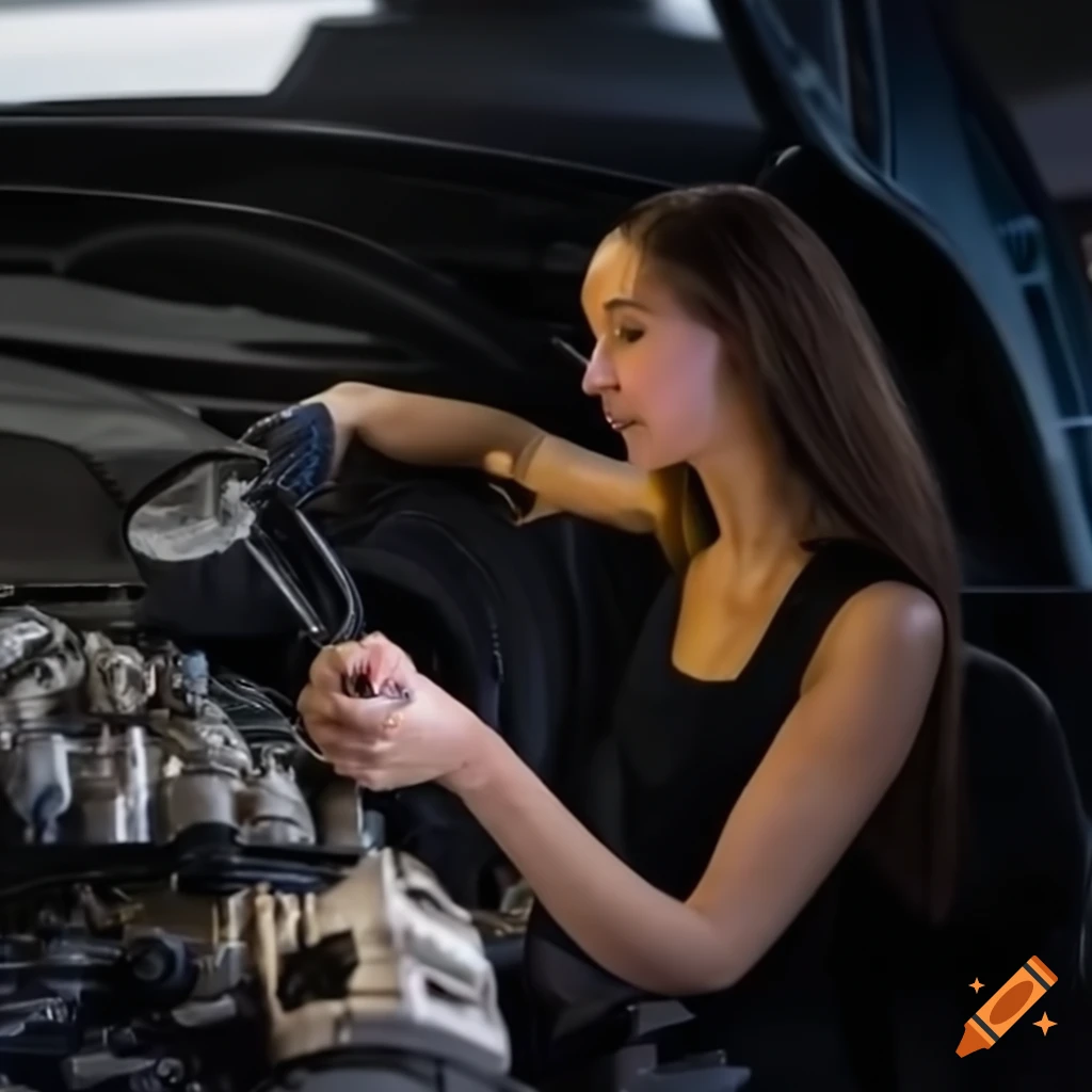 Funny female mechanic fixing a car on Craiyon