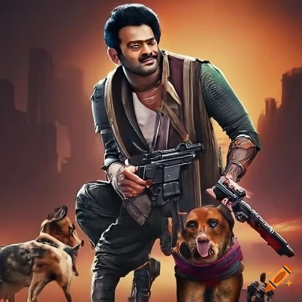 Prabhas holding guns with dogs