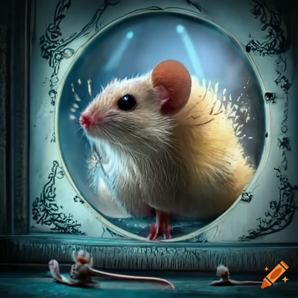 Glass sculpture of a cute mouse with defined texture and translucent ...