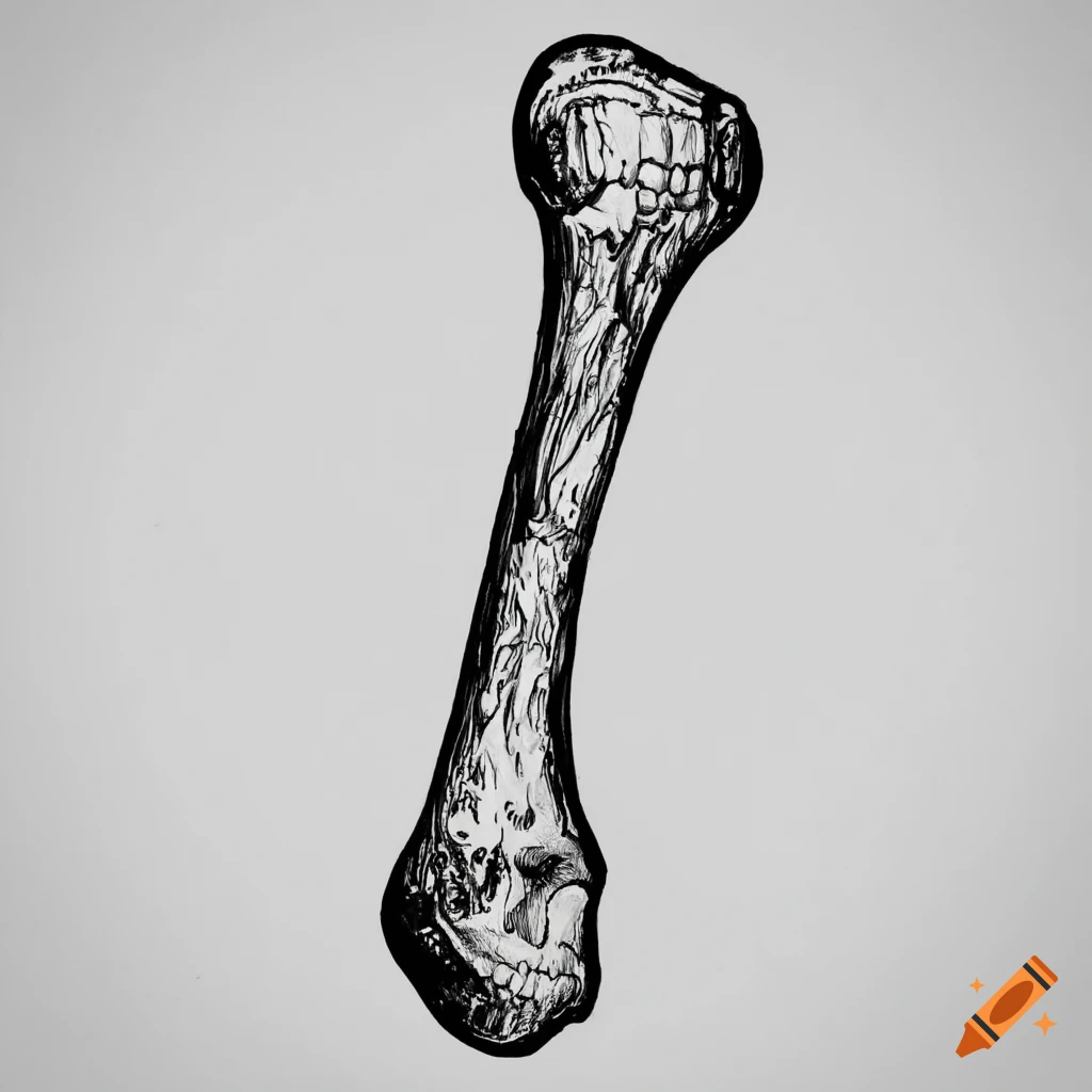 Black and white drawing of a single bone on Craiyon