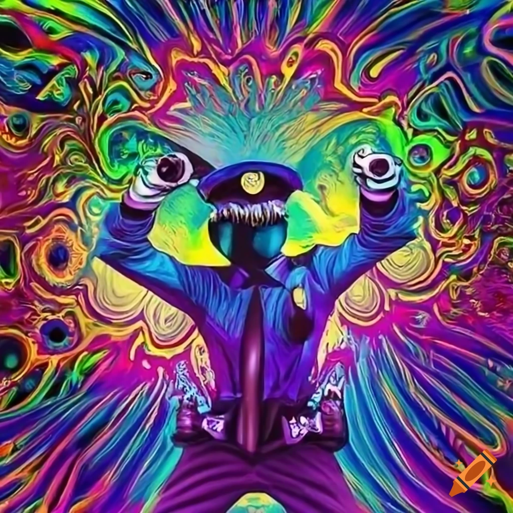 Psychedelic art of dancing police officers