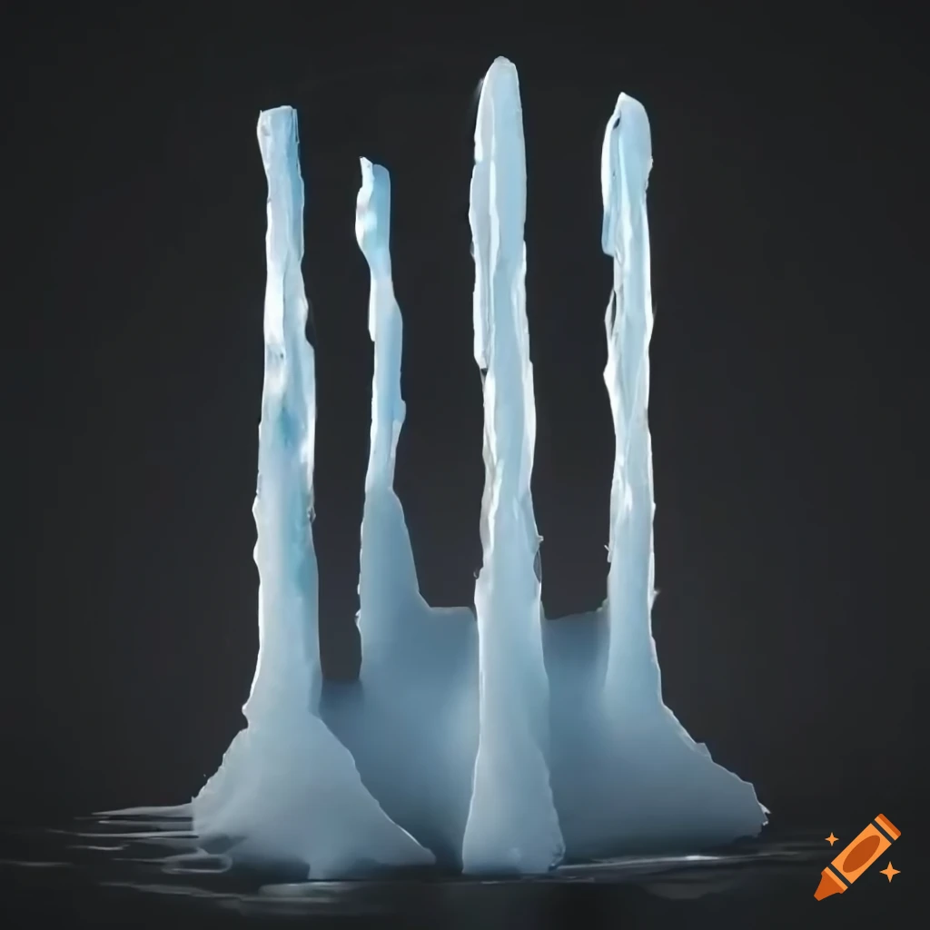 Digital art of melting ice columns in a dark background on Craiyon
