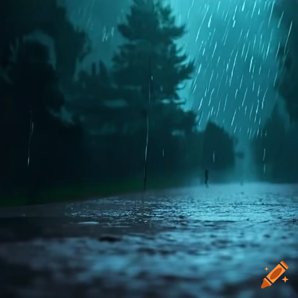 Heavy rain pouring in a school on Craiyon