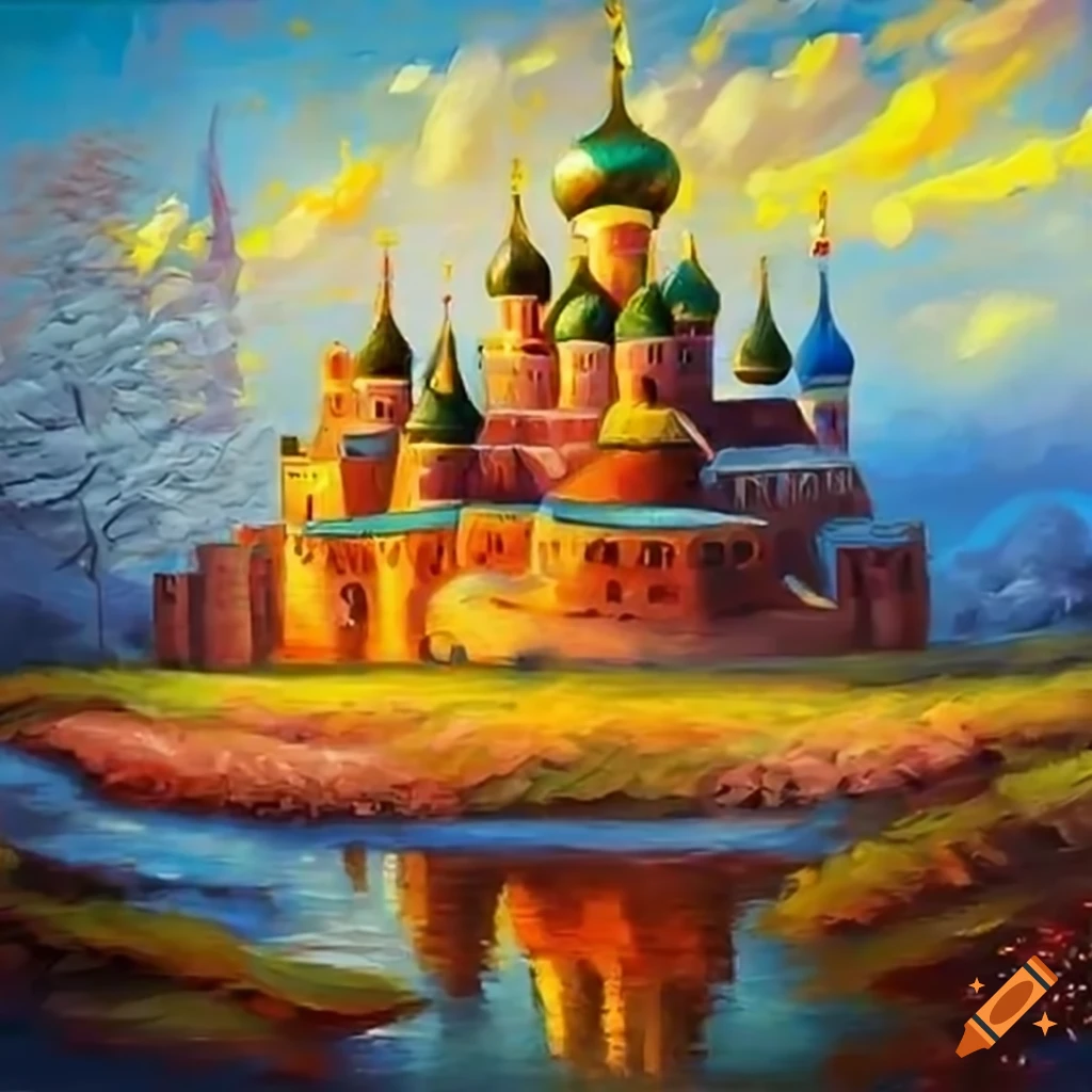 Cartoon illustration of a russian castle on Craiyon