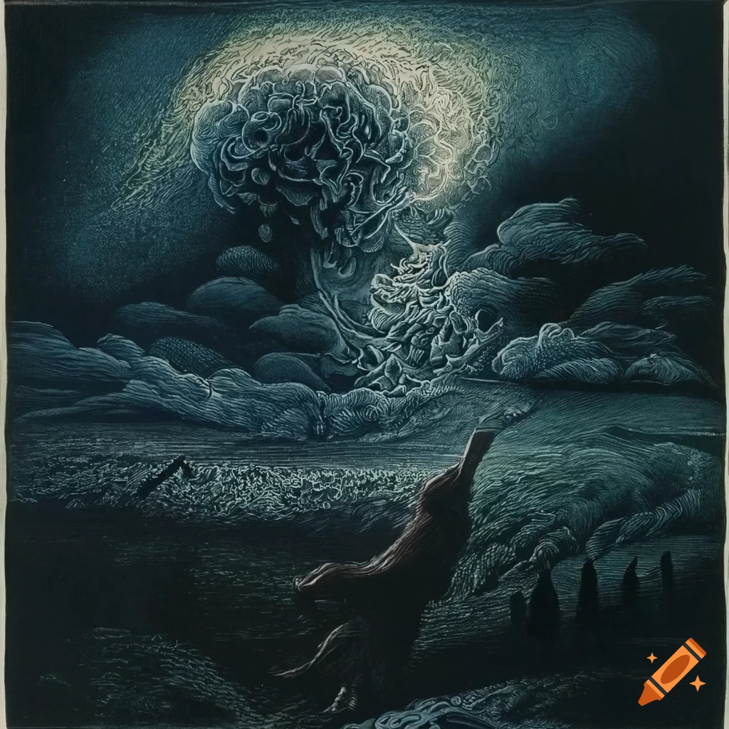 Dark gothic lithograph of a stormy night on Craiyon