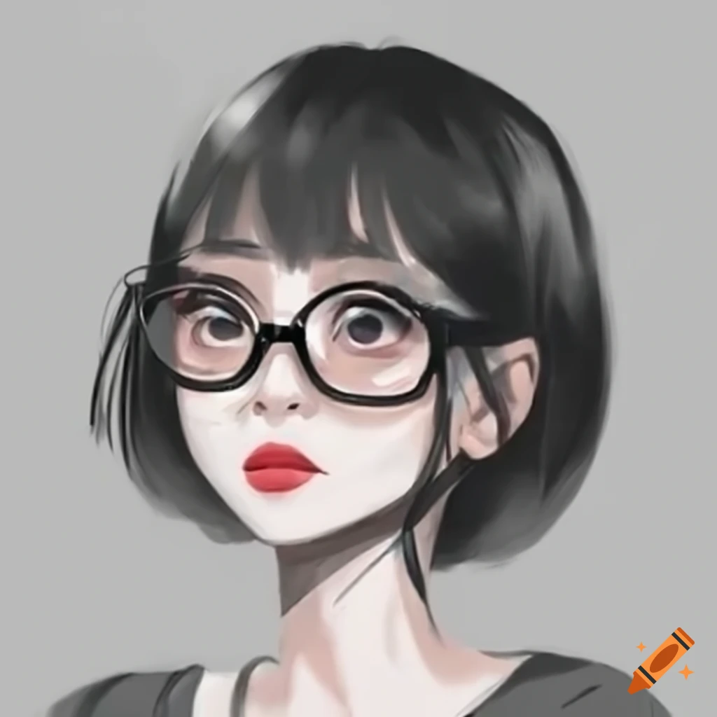 Portrait of an asian anime girl with glasses on Craiyon