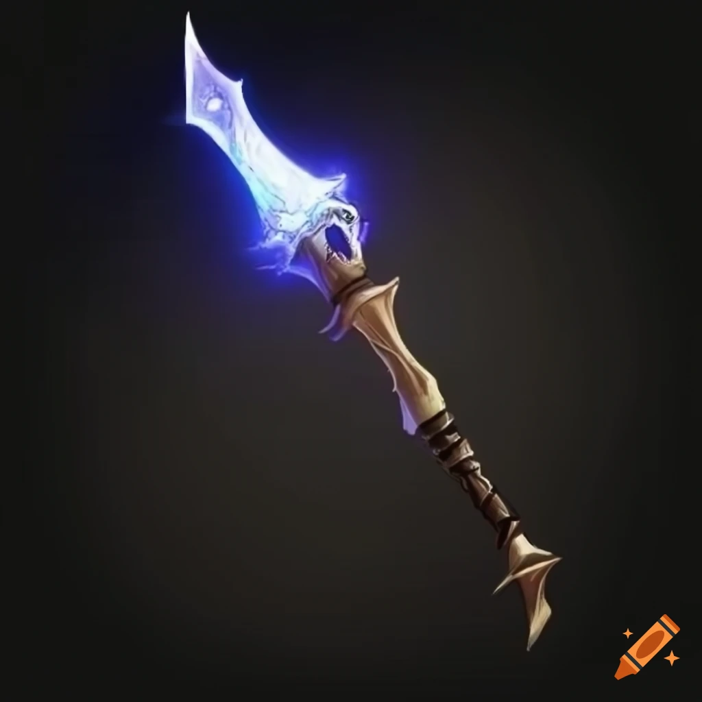 Mystical glaive with enchanted powers on white background