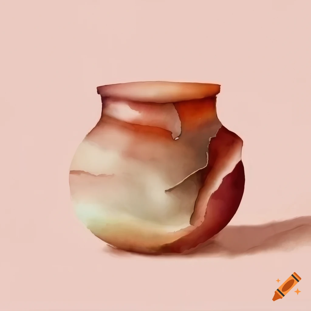 Abstract watercolour painting of a broken alabaster jar on Craiyon