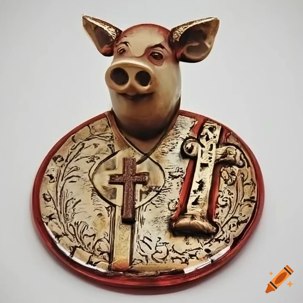 Satirical illustration of a pig wearing a cross on Craiyon