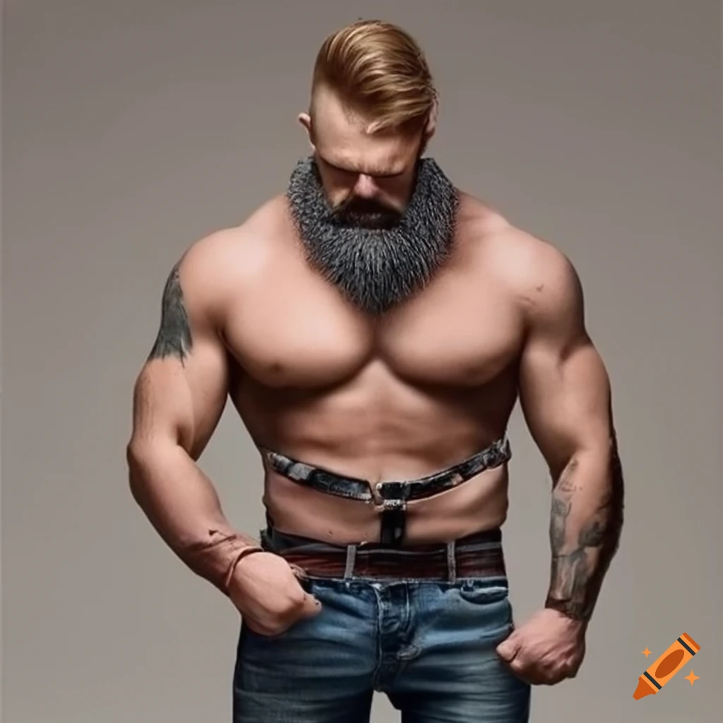 Muscular short blonde man wearing jeans and a vest on Craiyon