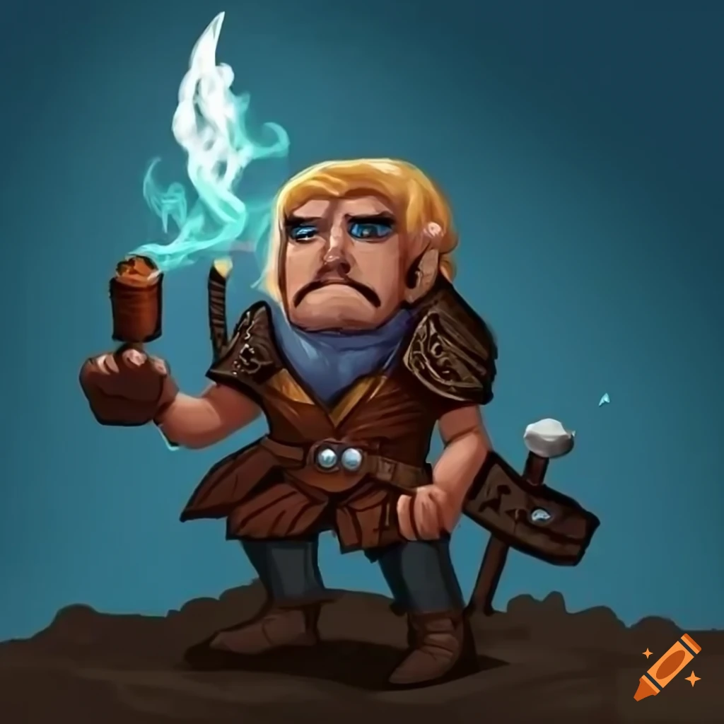 Fantasy art of a young warrior smoking from a crystal pipe on Craiyon