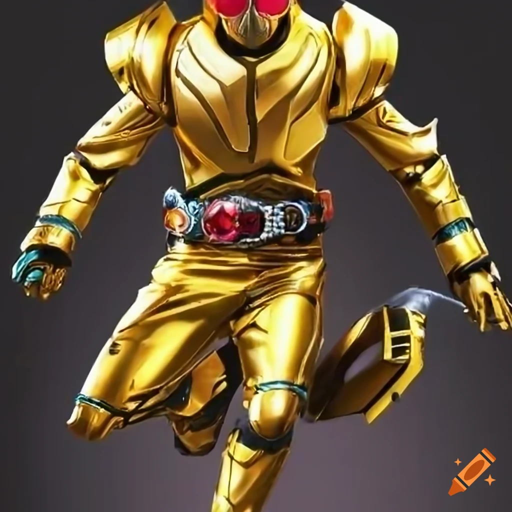 Gold lion-themed kamen rider character on Craiyon