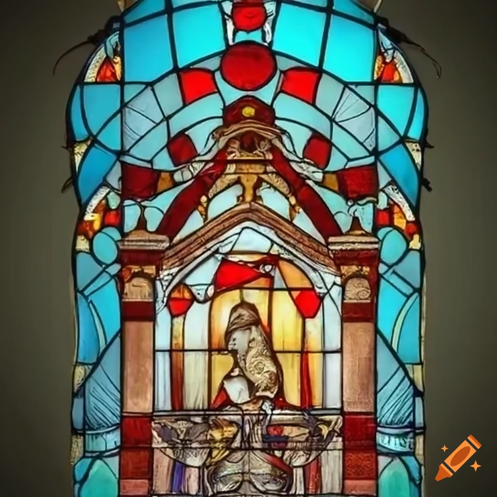 Stained glass depiction of carol of the bells on Craiyon