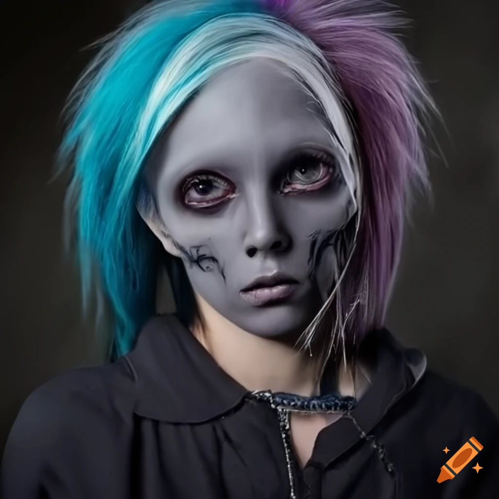 Hyperrealistic grey alien with emo hair