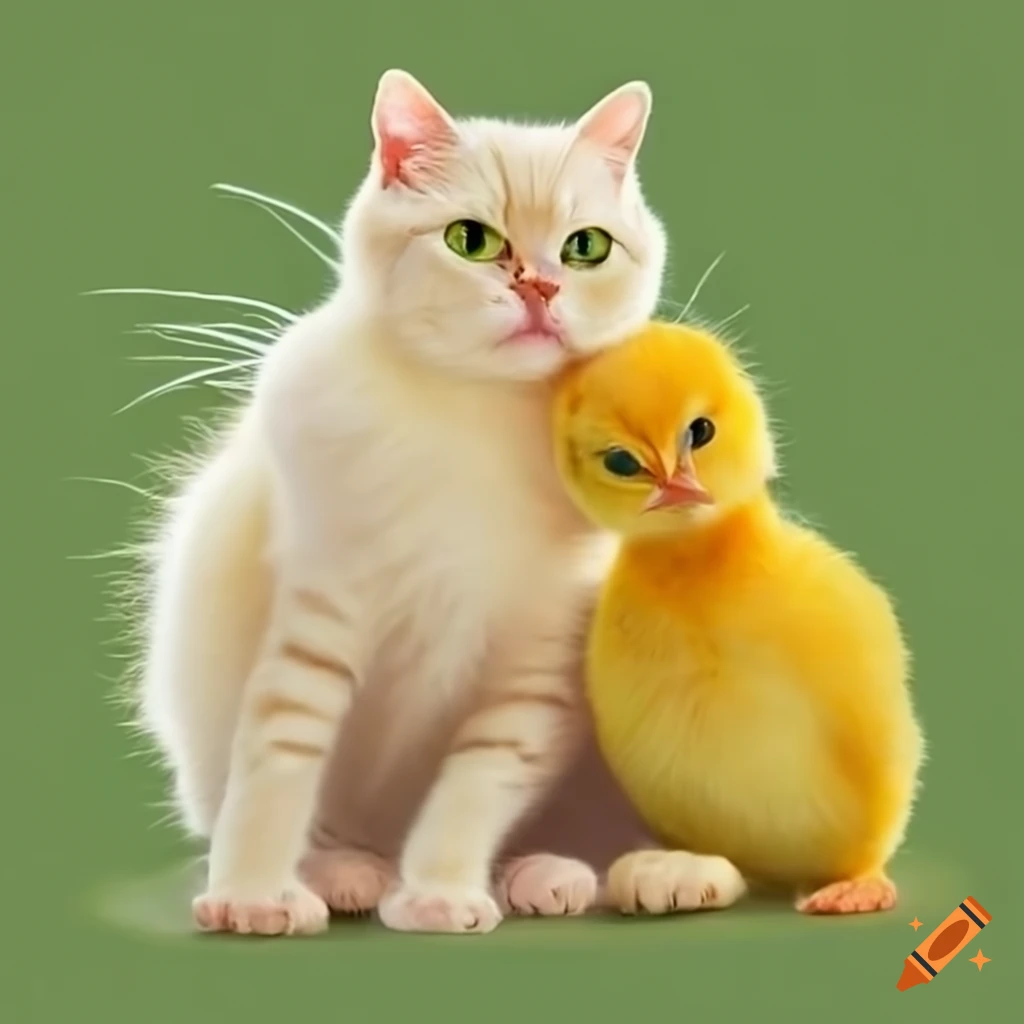 Cat and chick sitting together on Craiyon
