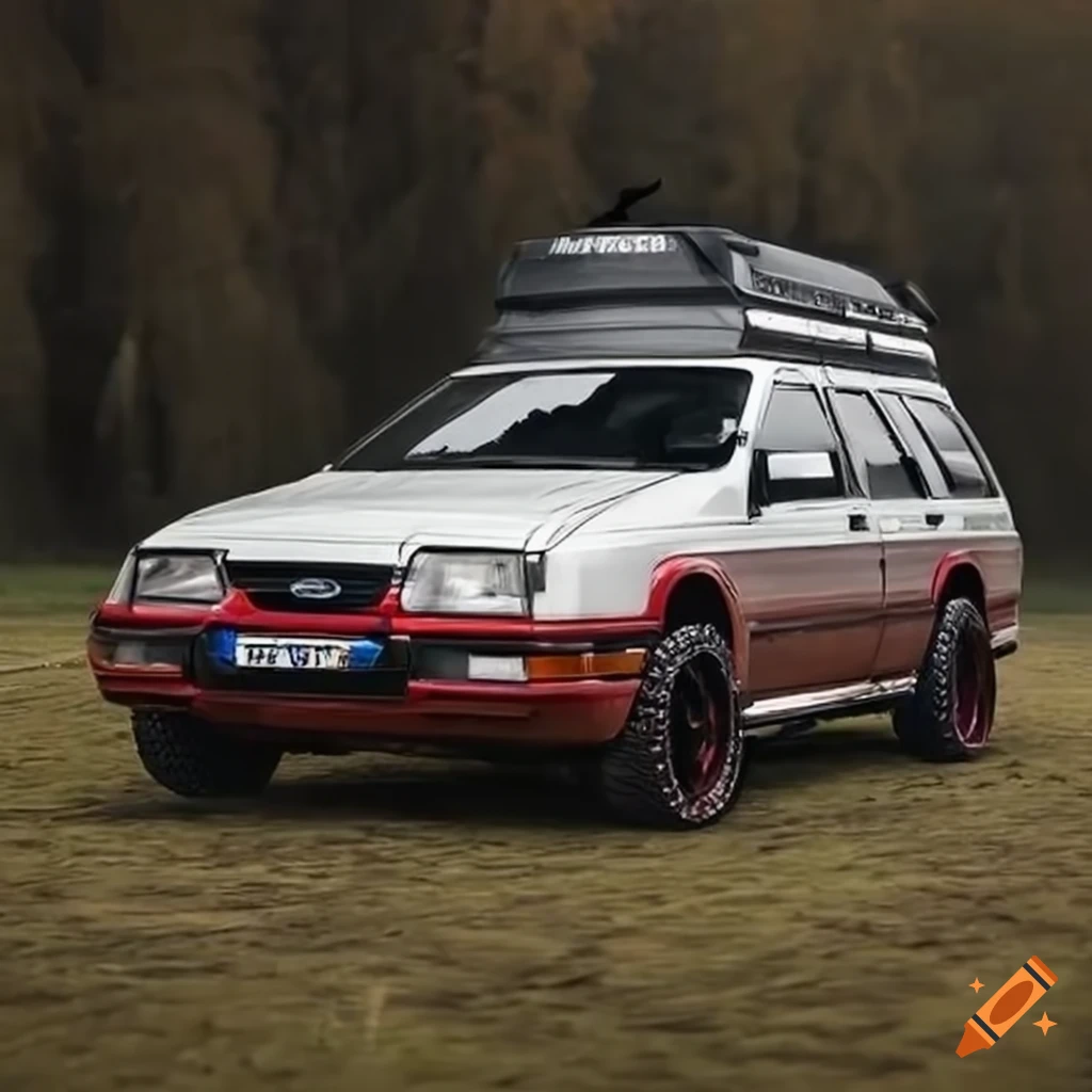 Modified ford sierra estate with marlboro livery and roof tent on Craiyon