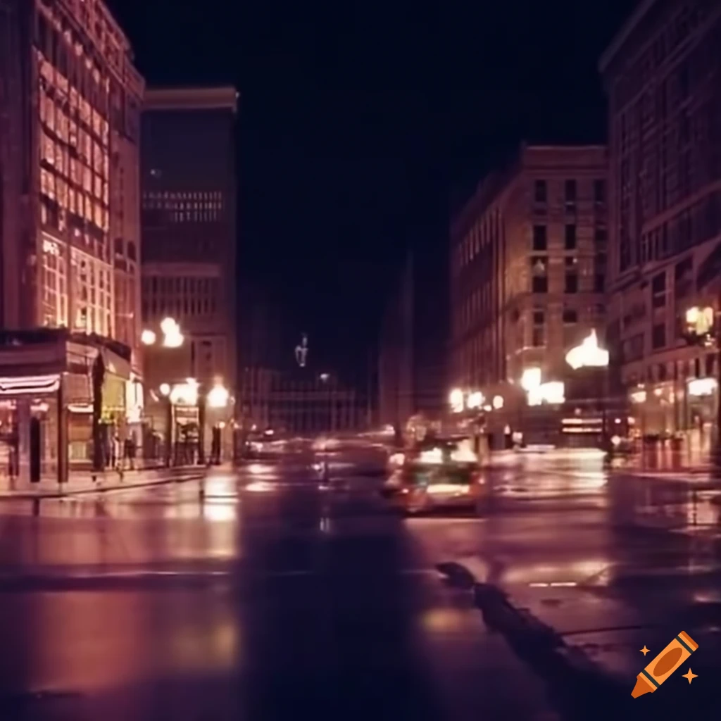 Footage of downtown Madison, Wisconsin at night in 1969 on Craiyon