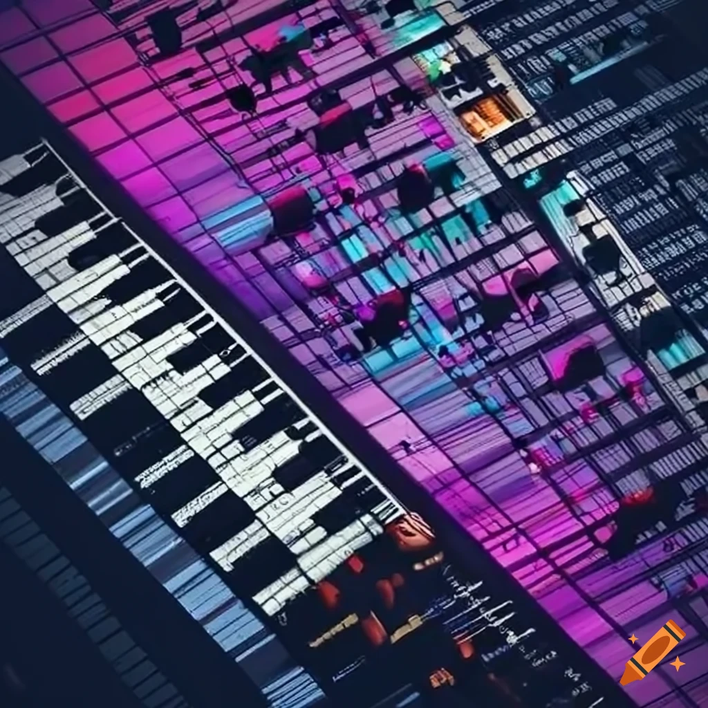 Synthesizers creating musical sequences on Craiyon