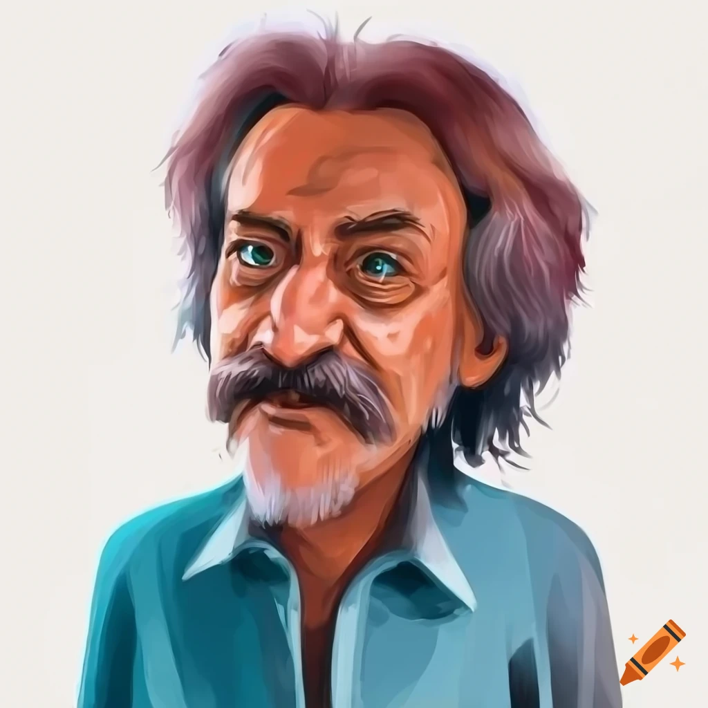Cartoon style painting of a french painter