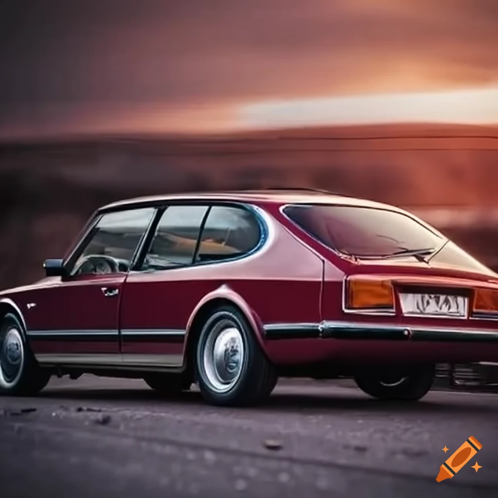 Retro saab car driving on a highway