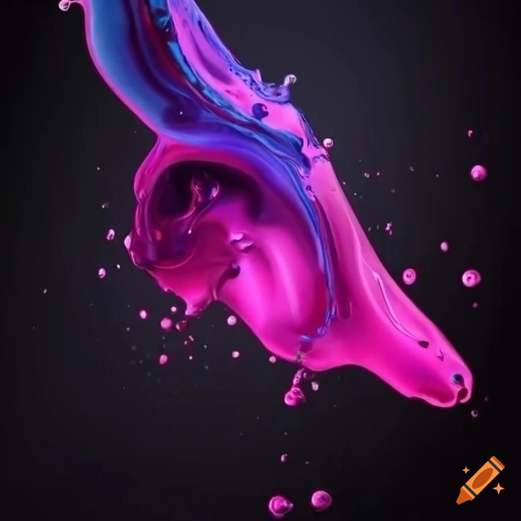 Vivid pink and blue liquid splashing on black background
