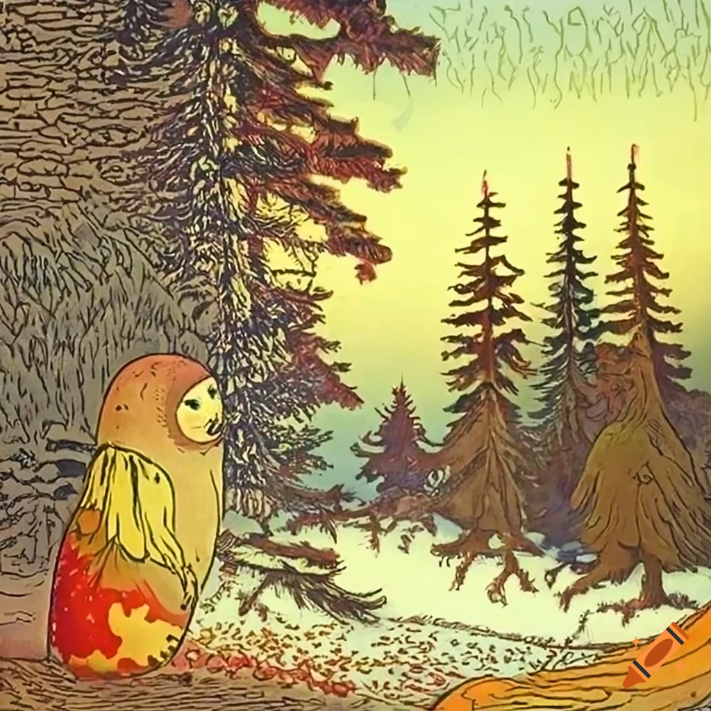 Festive holiday illustration with Native Salish and Russian fairytale ... Festive holiday illustration with Native Salish and Russian fairytale ...