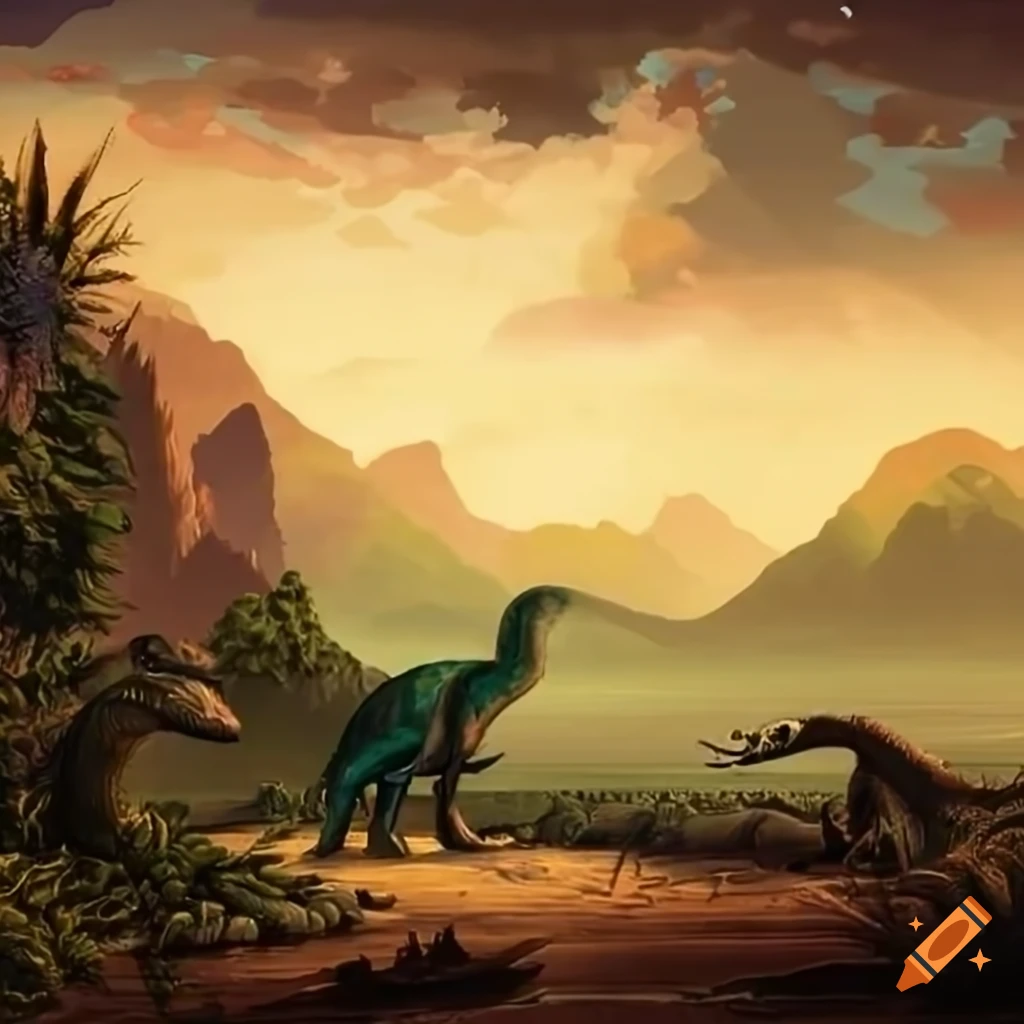 Renaissance style dinosaur landscape on Craiyon