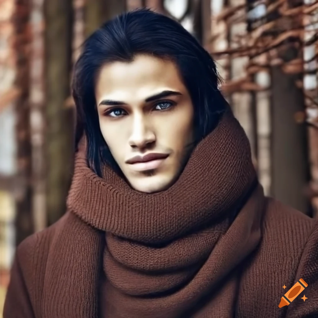Attractive biracial man with blue eyes and long black hair on Craiyon