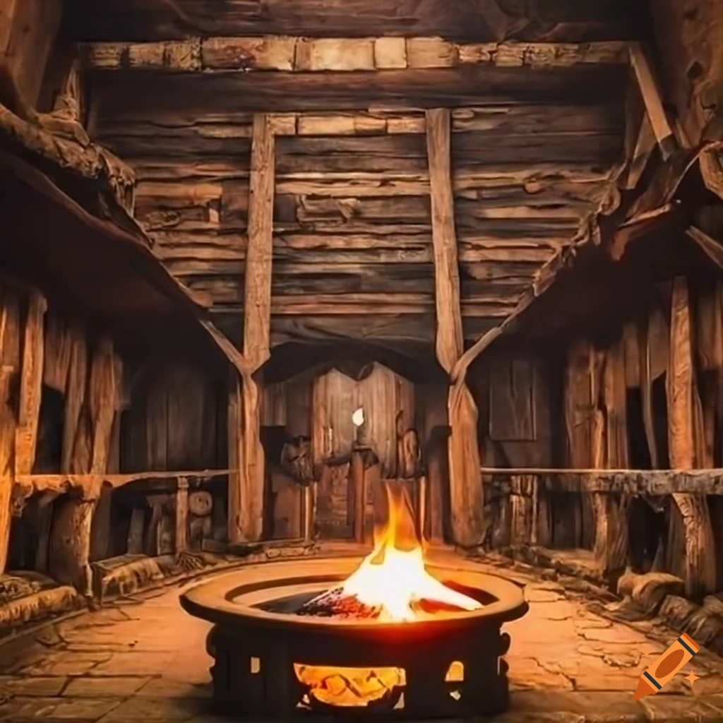 Viking hall with a throne and fire pit on Craiyon