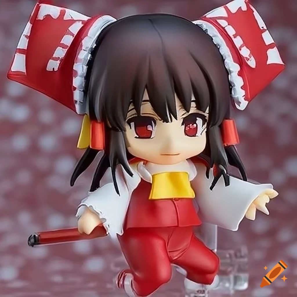 Hakurei reimu nendoroid with purple hair from pc-98 series on Craiyon