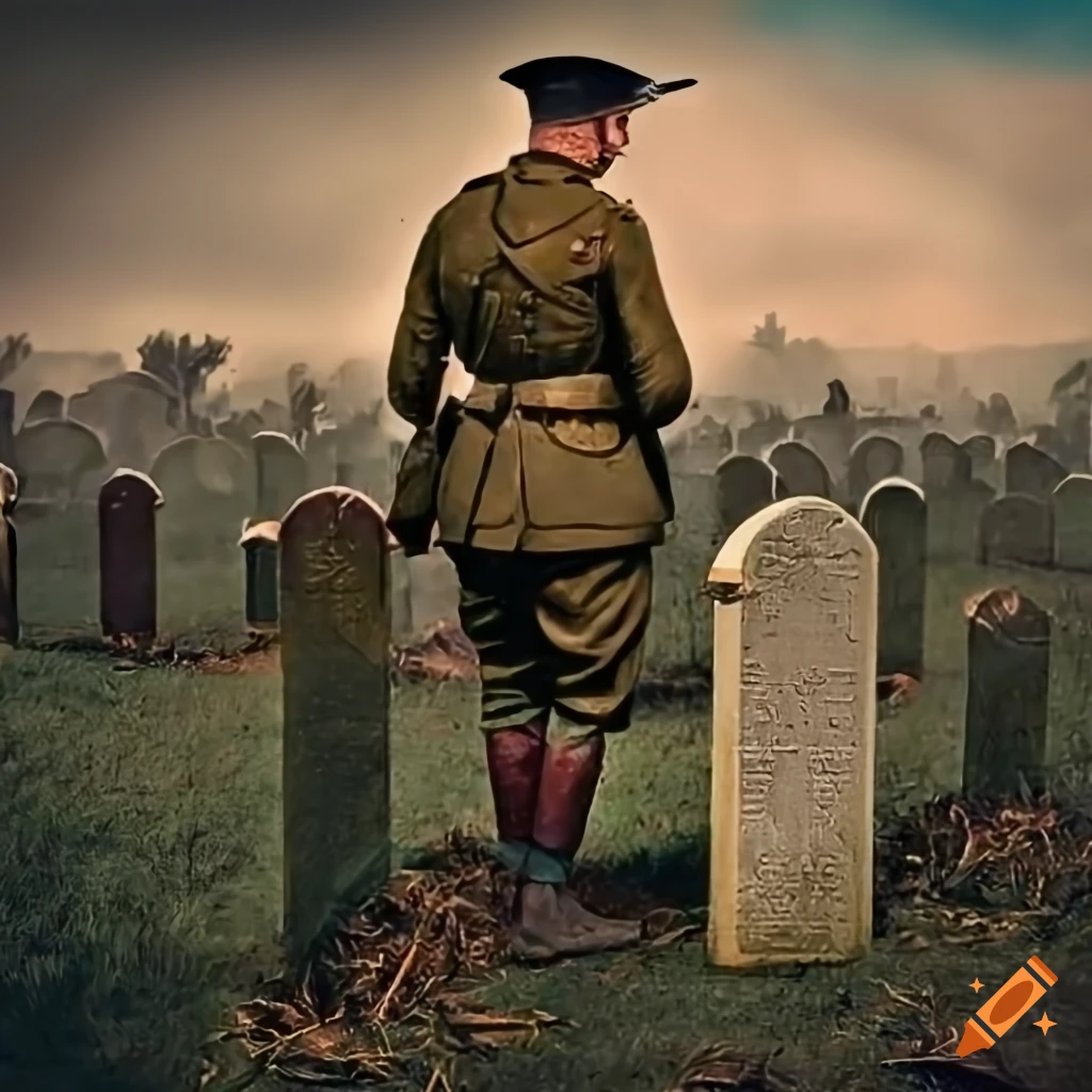 Ww1 soldier paying respects at gravesite