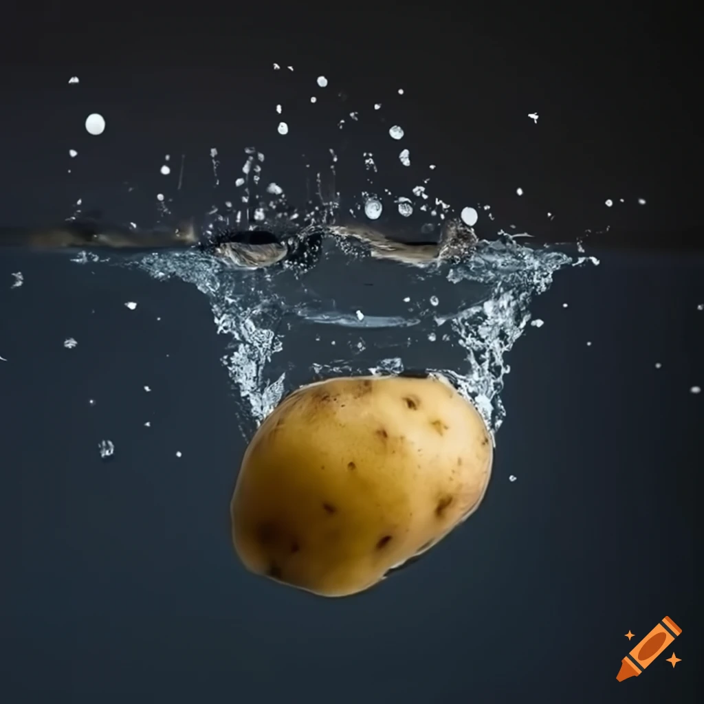 Potato splashing into water in 4k photography on Craiyon