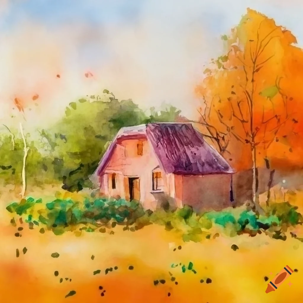 Watercolor of mini adobe home in a garden meadow on Craiyon