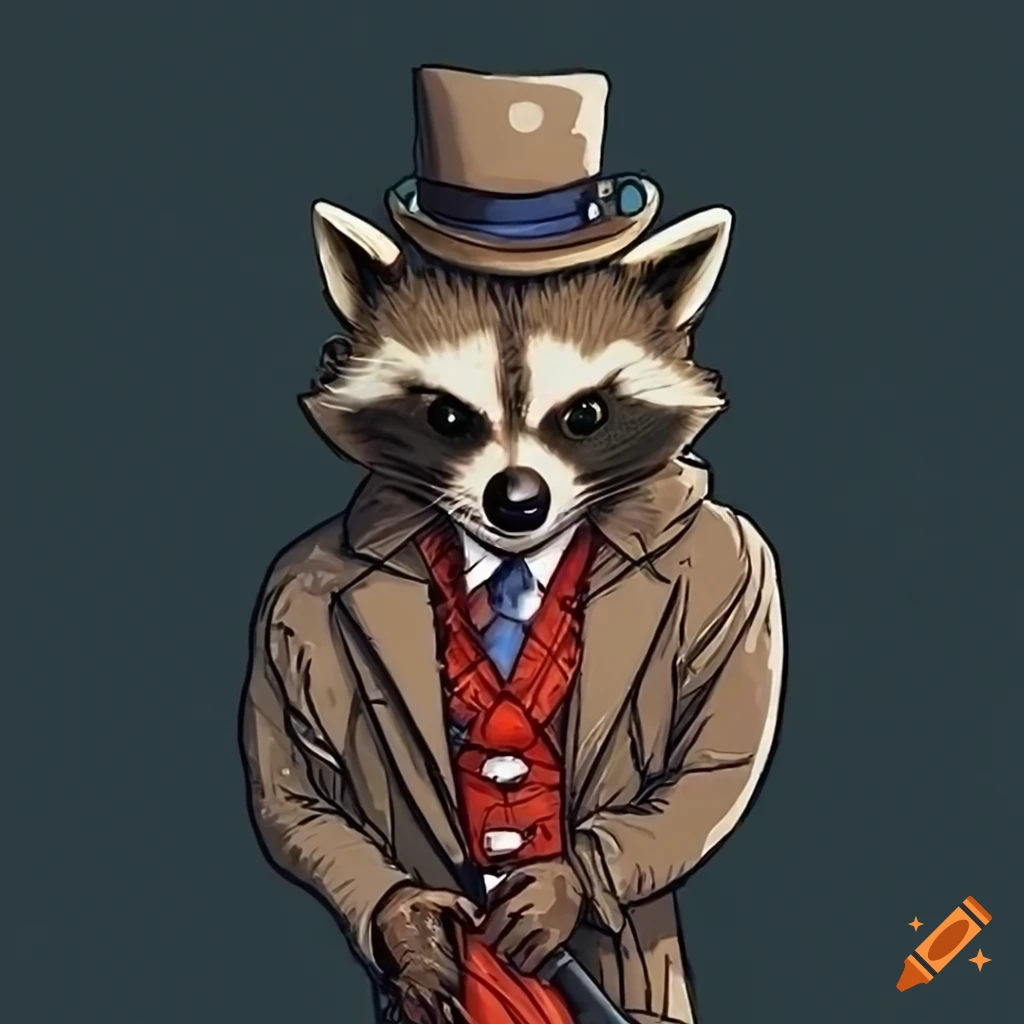 Humorous image of a raccoon dressed like a gangster