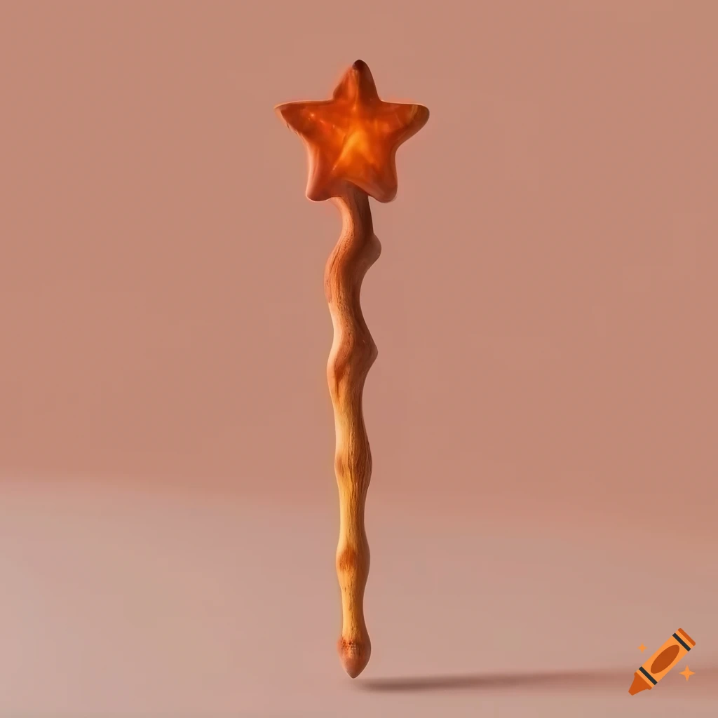 Orange wooden fairy wand with glowing star