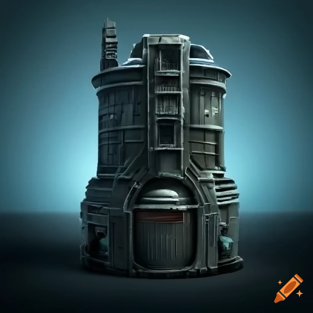 Cylindrical space base in a dystopian industrial sci-fi setting on Craiyon