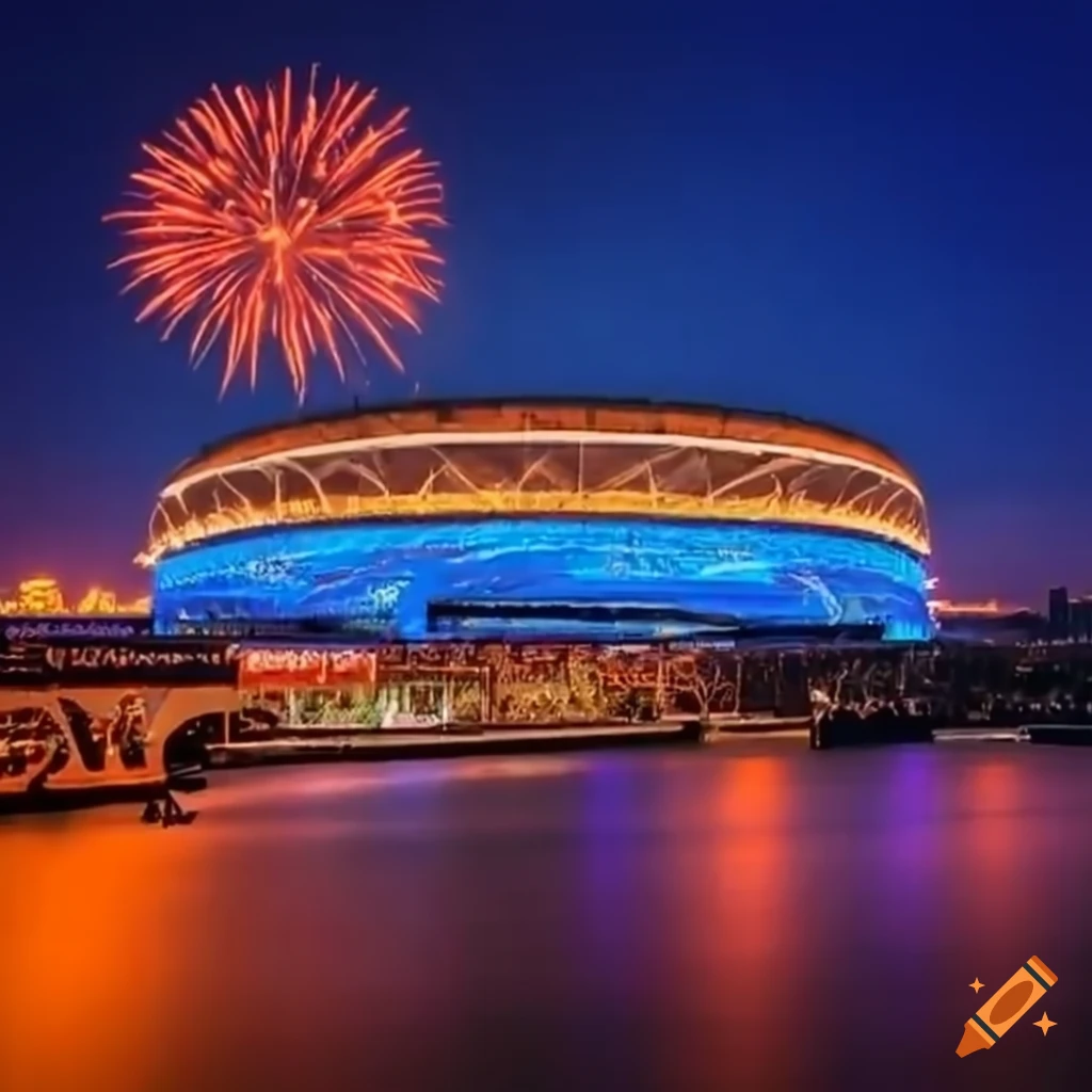 Neon depiction of TQL stadium for FC Cincinnati soccer on Craiyon