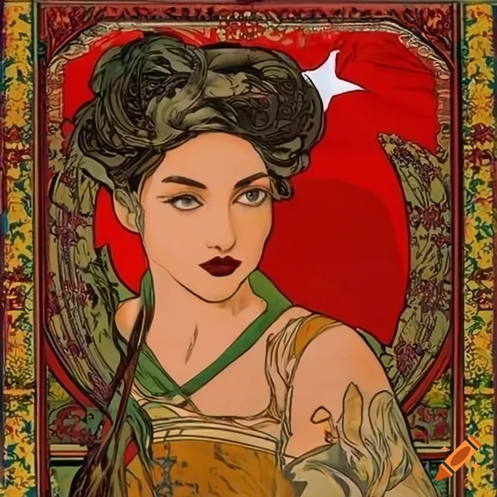 Artistic representation of Fidel Castro in Alphonse Mucha style on Craiyon