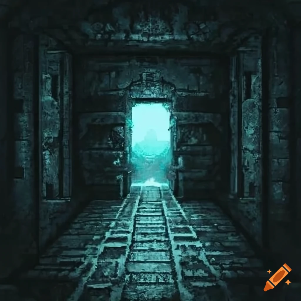 Pixel art of a dark concrete bunker with a hole on Craiyon