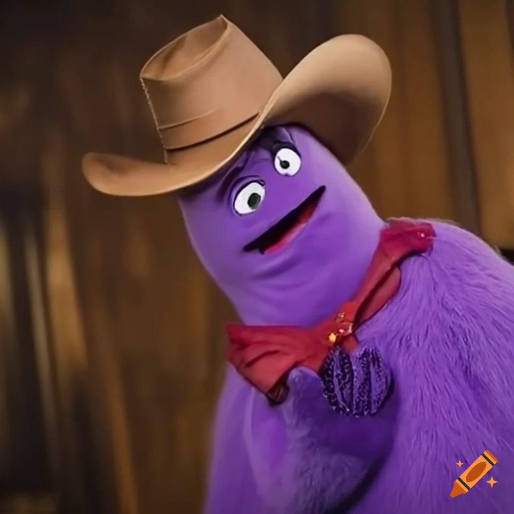 Grimace from mcdonald's as a giant monster terrorizing the city on Craiyon