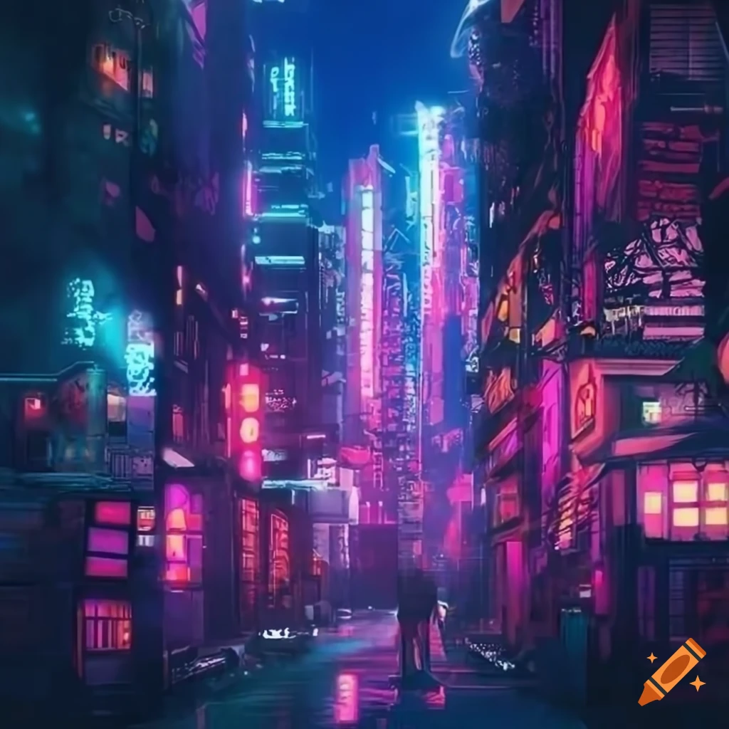 Cyberpunk city with neon lights in Yoji Shinkawa style on Craiyon