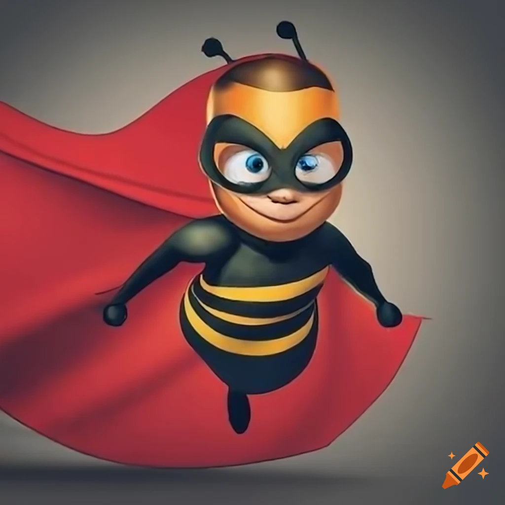 Sideview of a bee superhero raising fist on Craiyon