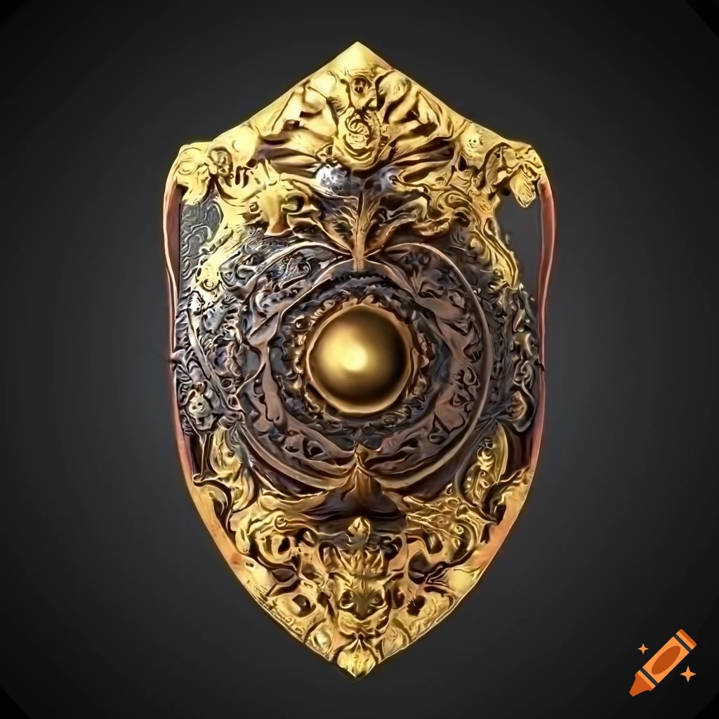 3d render of a dragon shield with golden dragon design on Craiyon