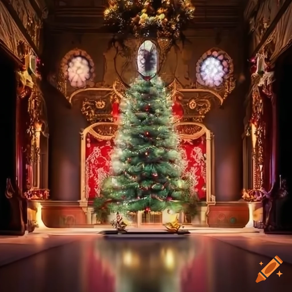 Inverted christmas tree in a futuristic mansion