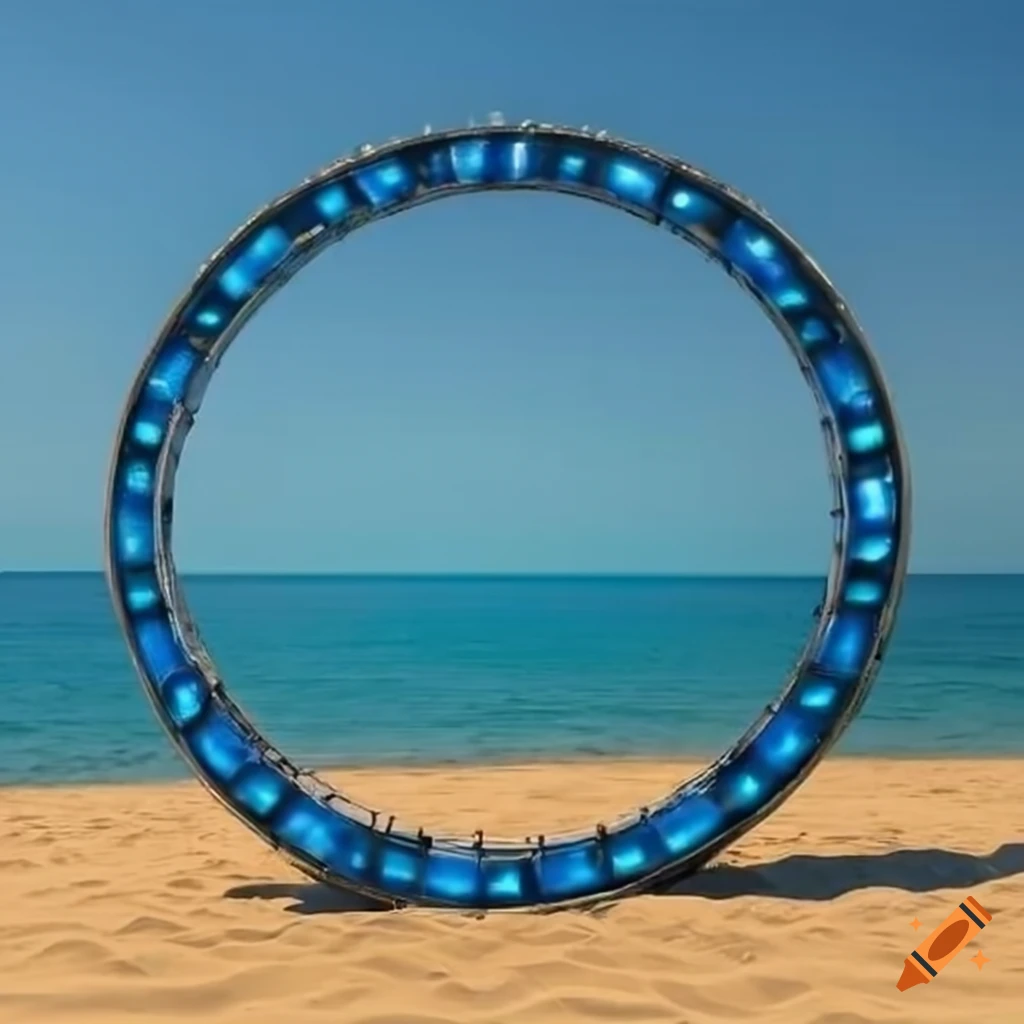 Blue stargate on a sunny beach