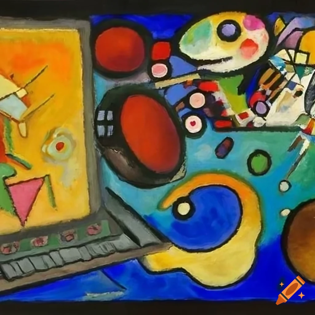 Wassily kandinsky painting with computer programmer and frogs on Craiyon