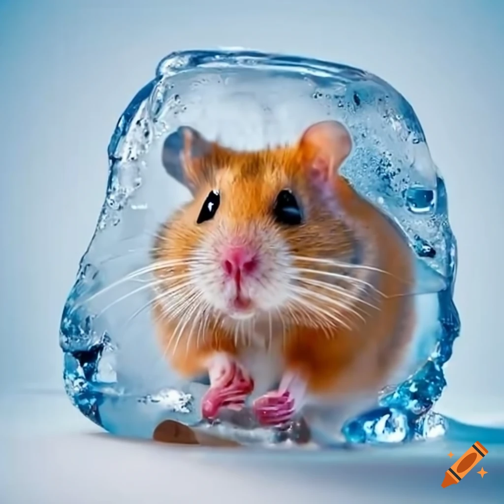 Creative photo of a hamster trapped in ice